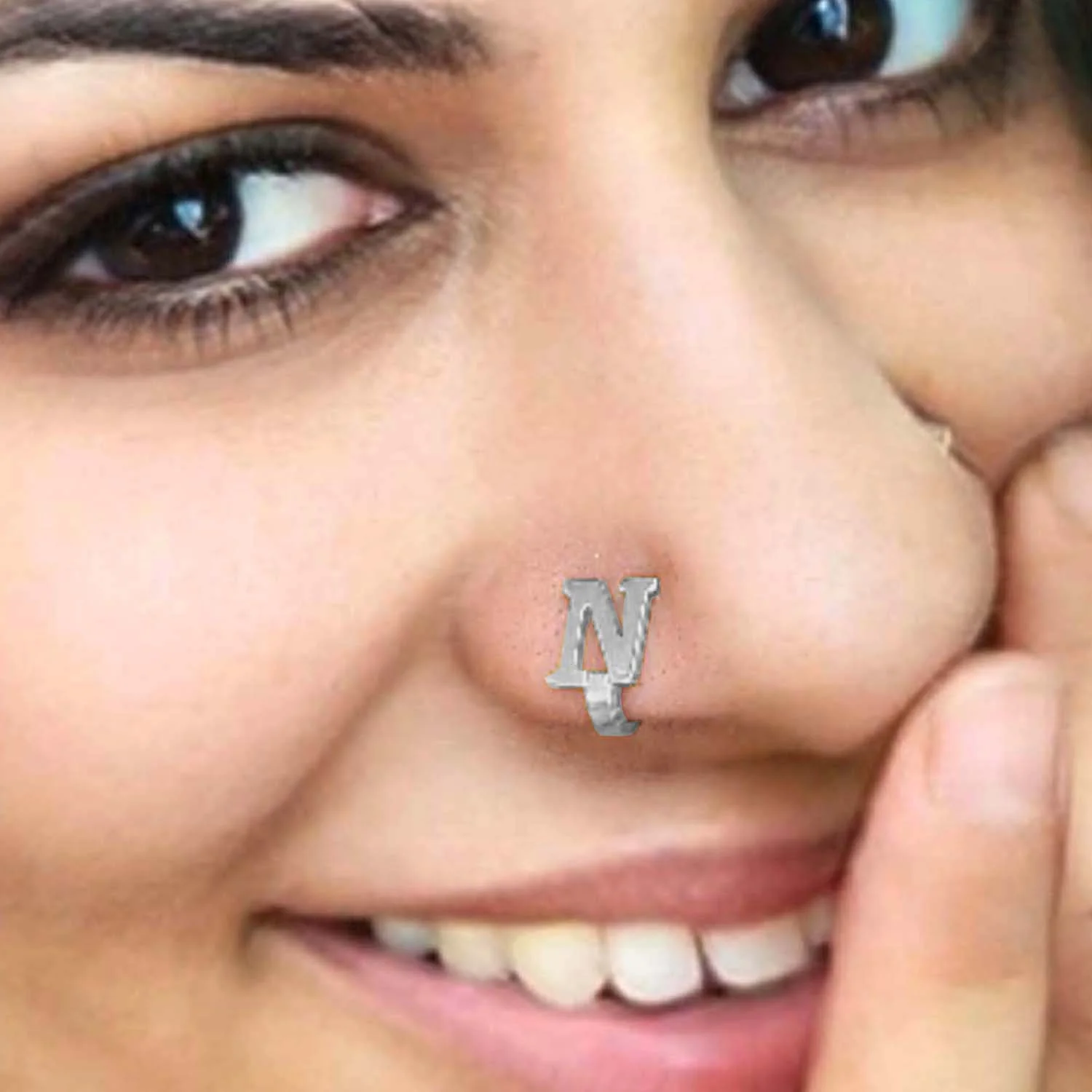 N Alphabet Design Handmade Women s Silver Nose Stud for Girls